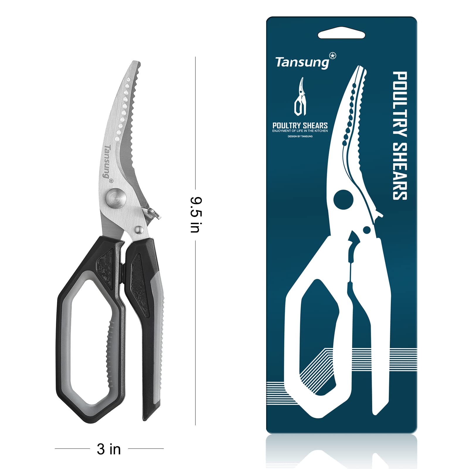 TANSUNG Poultry Shears, Heavy Duty Kitchen Scissors for Cutting Chicken, Poultry, Game, Bone, Meat, Anti-rust Kitchen Shears with Ergonomic Grip Handles