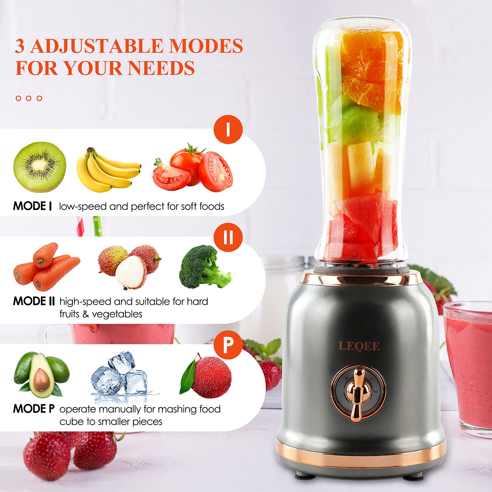 Smoothie Blender with 6 Sharp Blades, Personal Mini Blender for Shakes and Smoothies with 3 Adjustable Speeds, Blender for Kitchen with Grinding, BPA-free 3 Travel Cup & 27oz Mason Cup, Blue Pro