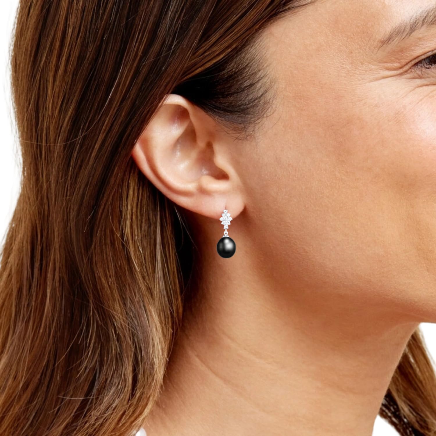 THE PEARL SOURCE 9-10mm Genuine Black Tahitian South Sea Cultured Pearl & Cubic Zirconia Gina Earrings for Women