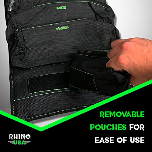 Rhino USA Tool Bag Roll - Heavy Duty Canvas Organizer Pouch for Tools - Ultimate Travel Tool Storage Kit for UTV, Car, Truck, 4x4 Offroad - Upgraded with Labeled & Removable Pouches - Secured for Life