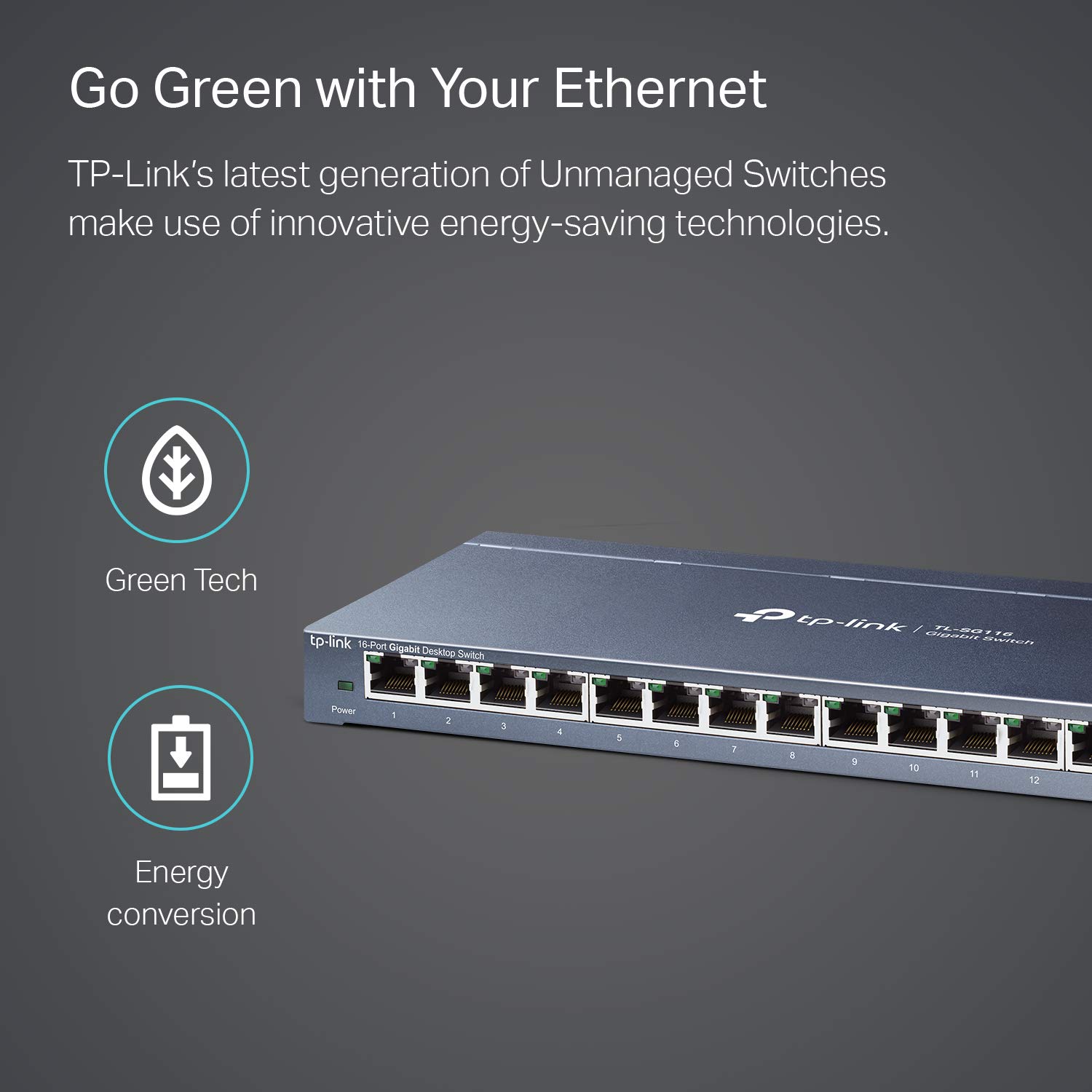 TP-Link 16 Port Gigabit Ethernet Network Switch | Desktop/ Wall-Mount | Lifetime Protection | Fanless | Sturdy Metal w/ Shielded Ports | Traffic Optimization | Unmanaged (TL-SG116) (Renewed)