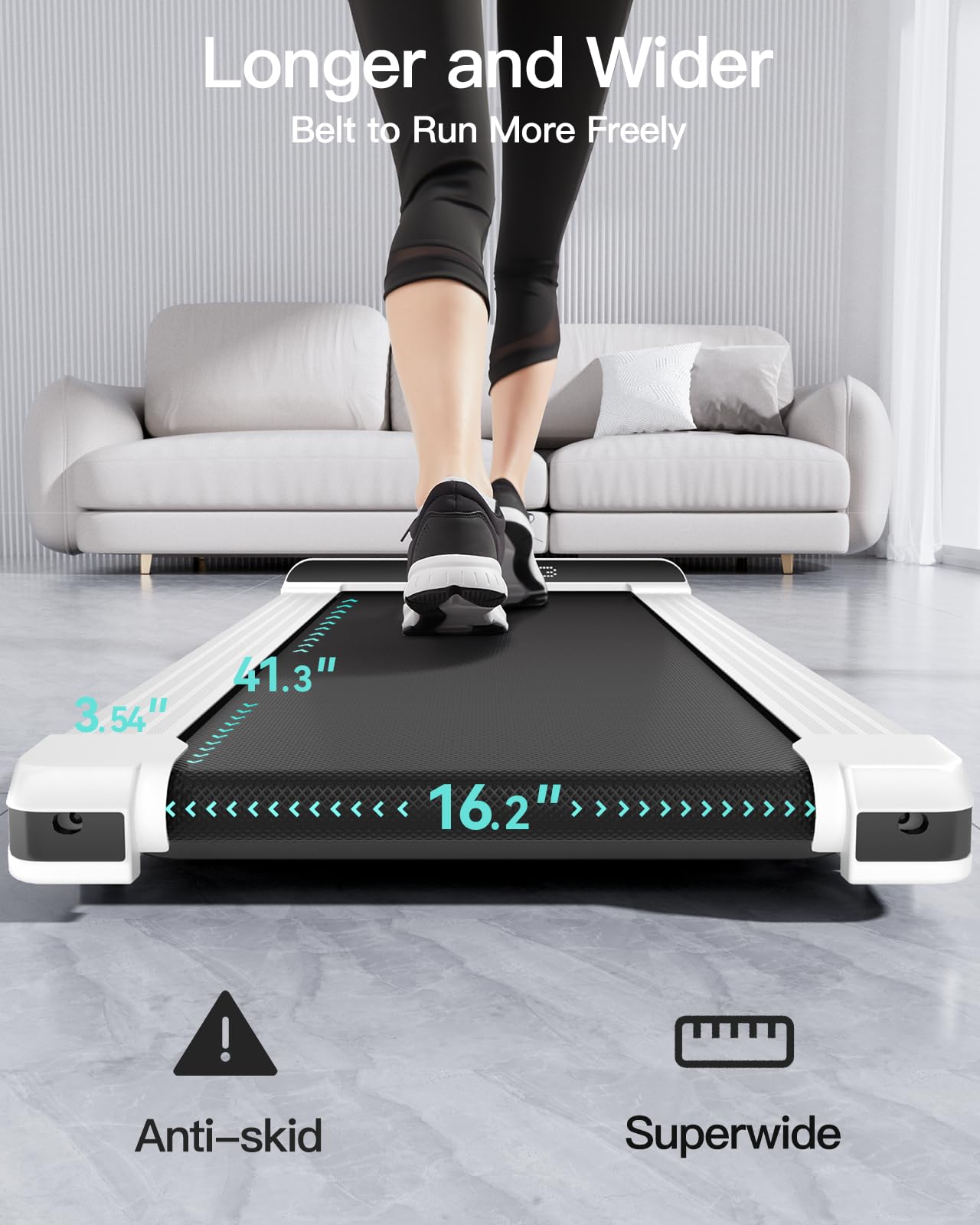 UMAY Under Desk Treadmill with Foldable Wheels, Portable Walking Jogging Machine Flat Slim Treadmill with Free Sports App & Remote Control, Jogging Running Machine for Home/Office White