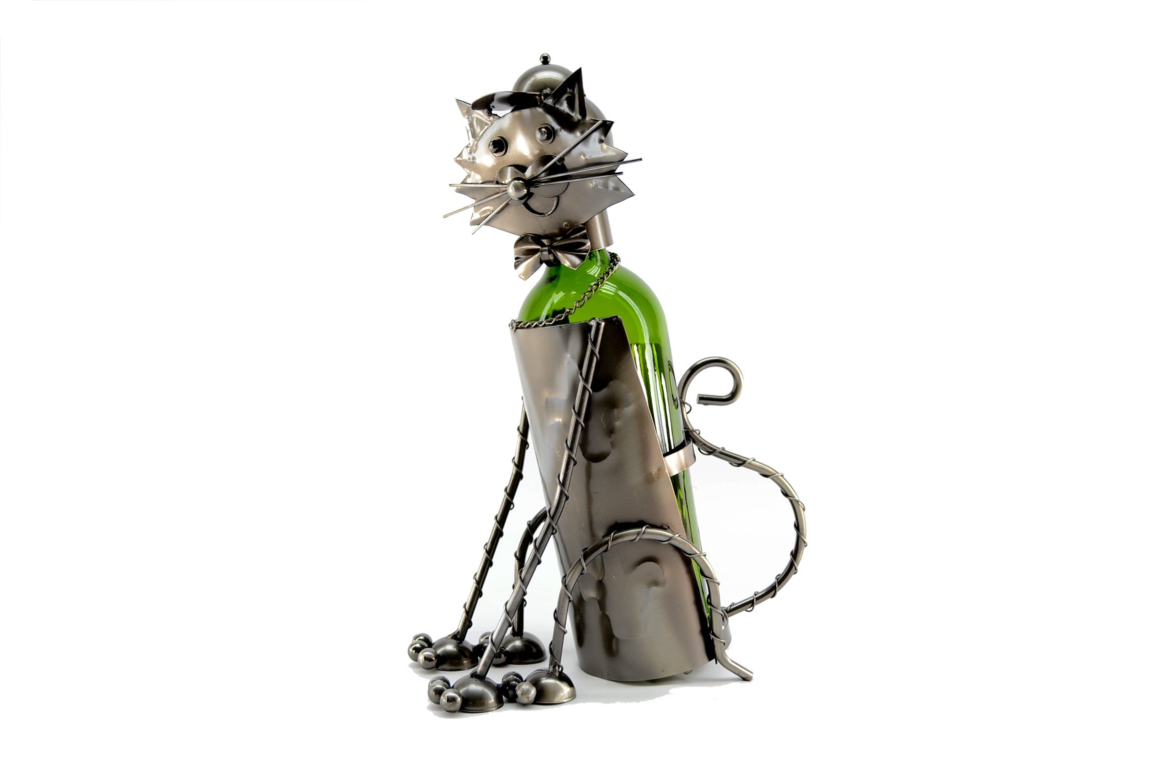 Wine Bodies Sitting Kitty Cat Metal Wine Bottle Holder, Charcoal