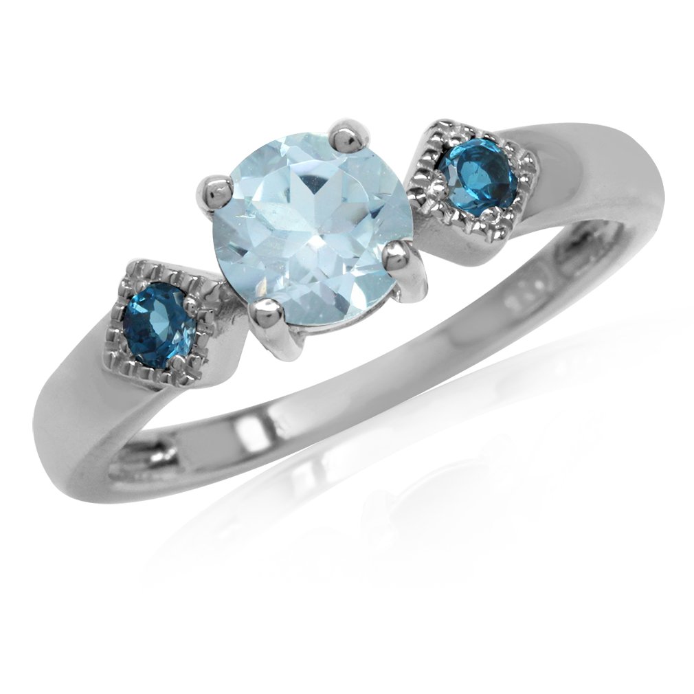 Silvershake Genuine London Blue Topaz White Gold Plated 925 Sterling Silver Ring Size 8