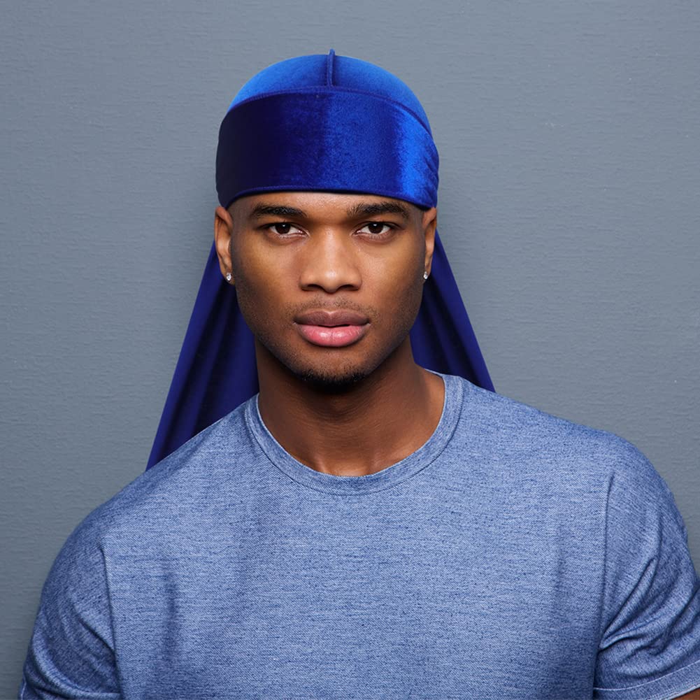 Velvet Men Durag –Premium Durag Cap Headwraps (2PCS) with Extra Long Tail and Wide Straps for 360 Waves