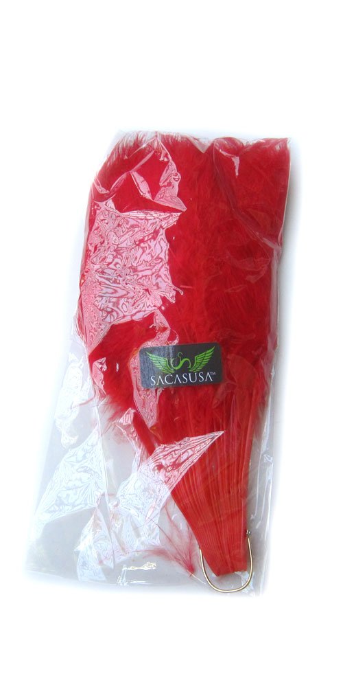SACASUSA Red Feather Hand Folding Fan for Dance Decoration Halloween Costume 20x11.5 inch