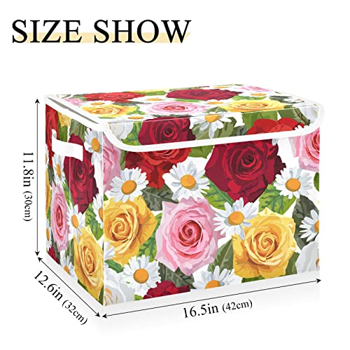 xigua Rose Storage Basket with Lids,Large Collapsible Storage Cube Bin for Bedroom,Shelves,Closet,Home,Office 16.5 * 12.6 * 11.8 In