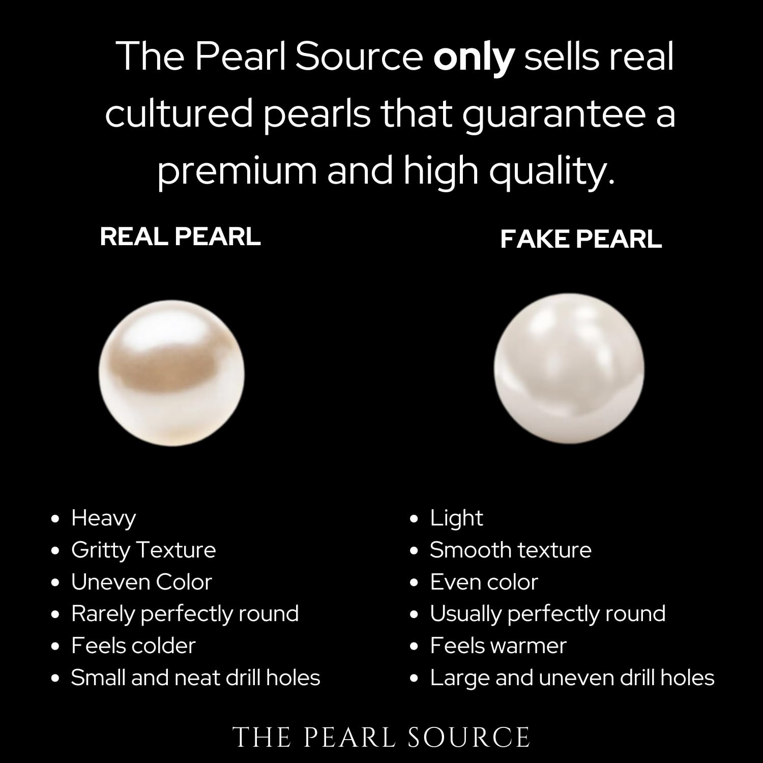 The Pearl Source Real Pearl Necklace for Women with AAA+ Quality Round White Freshwater Genuine Cultured Pearls | 14K Gold Clasp White Gold
