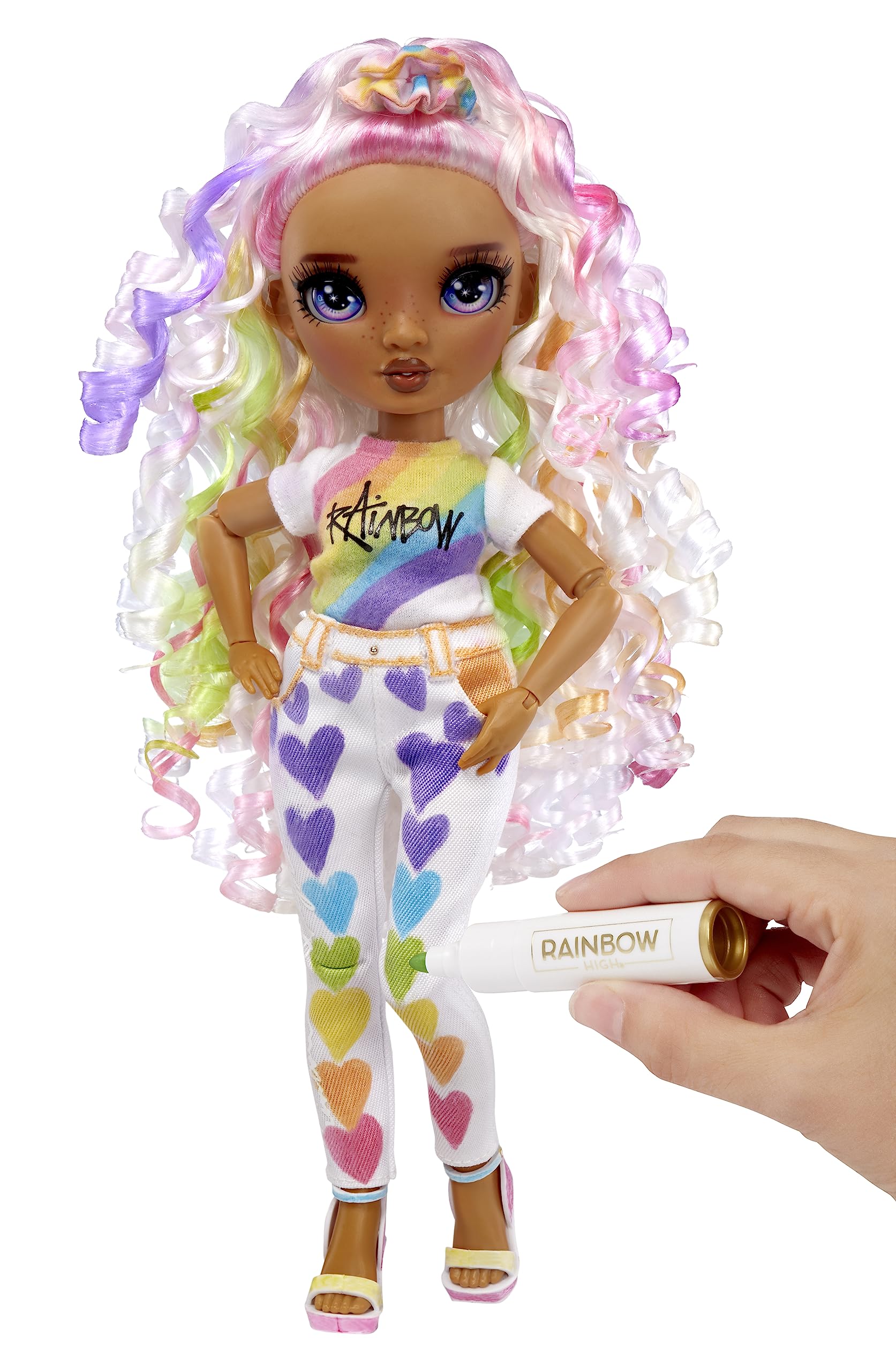 Rainbow High Color & Create Fashion DIY Doll with Washable Rainbow Markers, Purple Eyes, Curly Hair, Bonus Top & Shoes. Color, Create, Play, Rinse and Repeat. Creative 4-12+