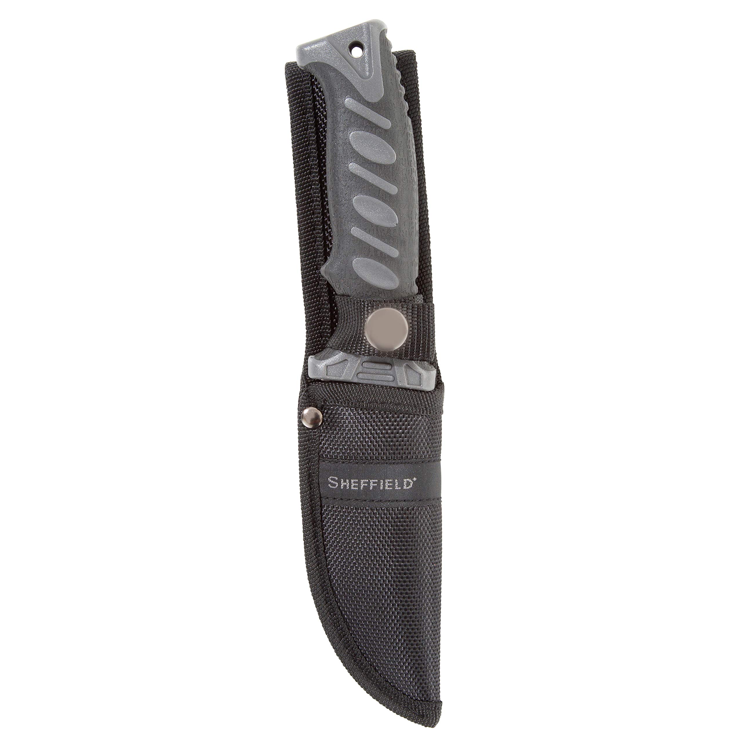 Sheffield 12186 Sitka 4 Inch Drop Point Fixed Blade Hunting Knife with Sheath, Full Tang Blade, Pocket Knife for Skinning, Self Defense, and More