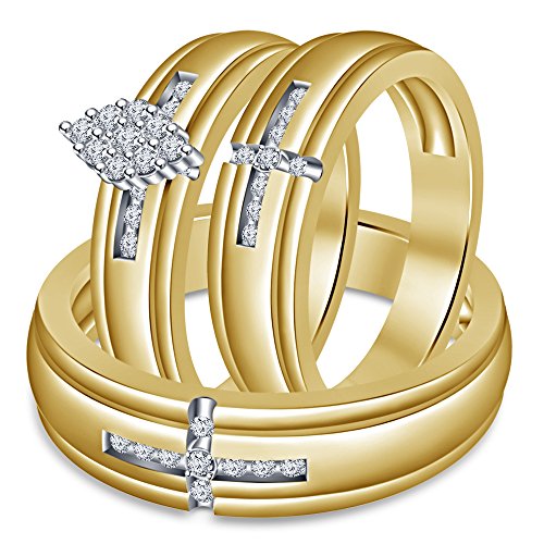 TVS-JEWELS Luxury Round Cut White Cubic Zirconia Men's & Women's Trio Anniversary Ring With Band Set