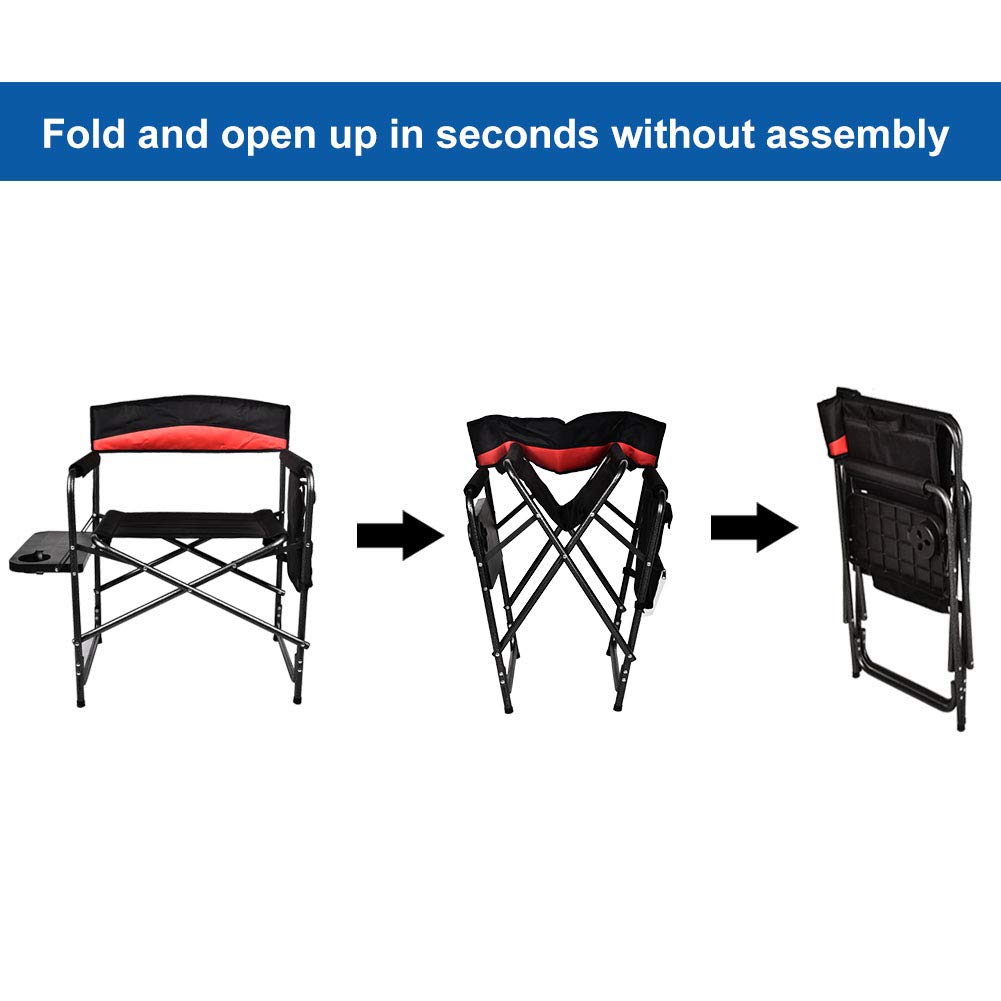 VUYUYU 2PCS Heavy Duty Folding Camp Chairs - Portable Lawn Chair with Side Table, Director Chairs with Storage Pocket, Camping Chairs for Heavy People