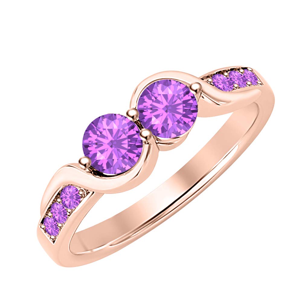 tusakha Round Cut Amethyst 18K Rose Gold Plated Two Stone Engagemet Ring for Women's.