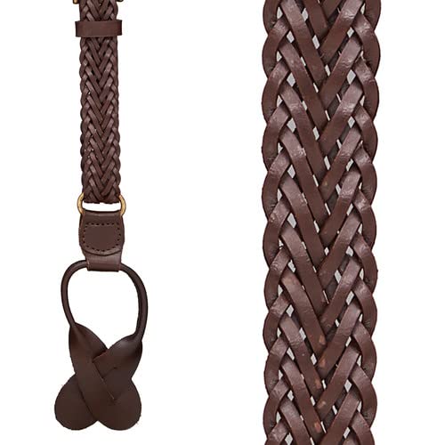 Suspender Store Braided Leather Herringbone Suspenders - 3/4-Inch Wide - Button - 2 Colors & 3 Sizes