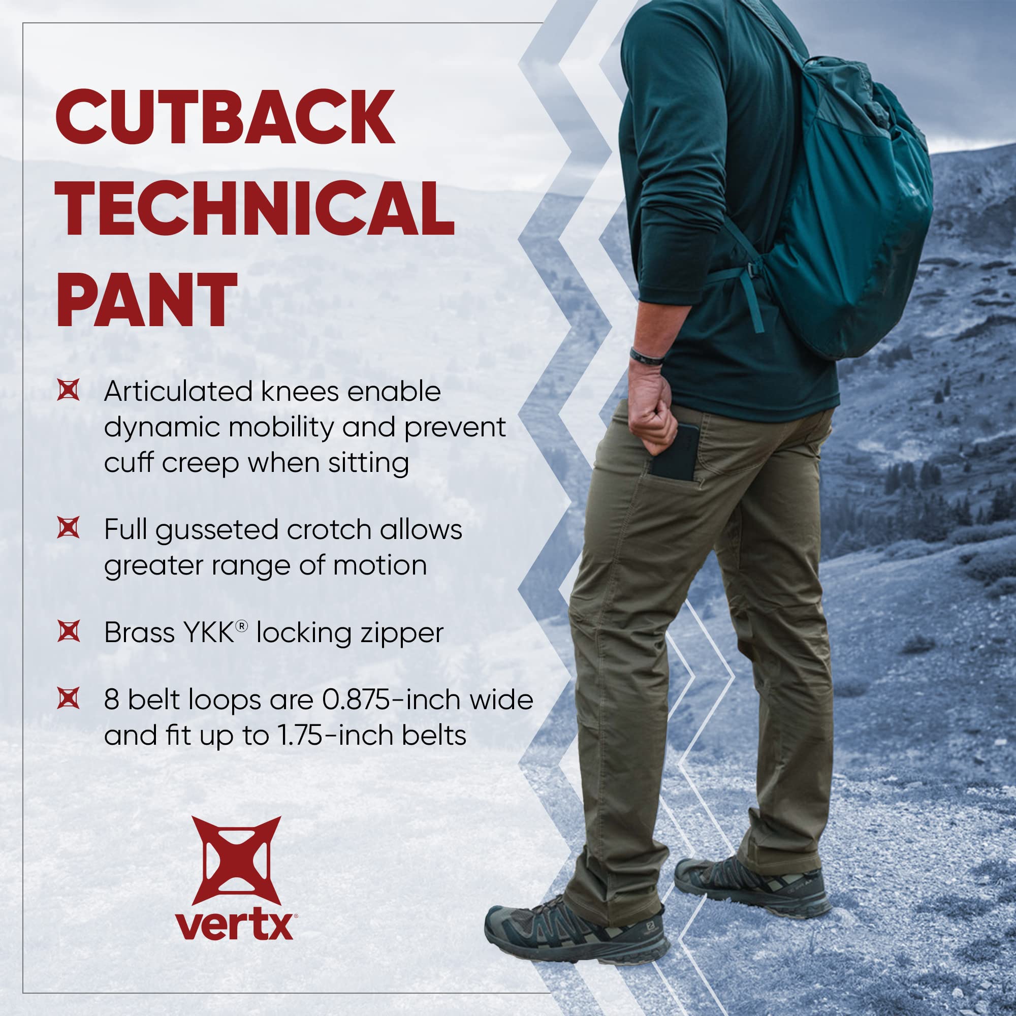 Vertx Men's Standard Cutback Technical Pants Tactical Gear with Pockets Lightweight Stretch Quick Dry Odor Control Athletic Cut Outdoor Pant, Spine Grey, 34X34