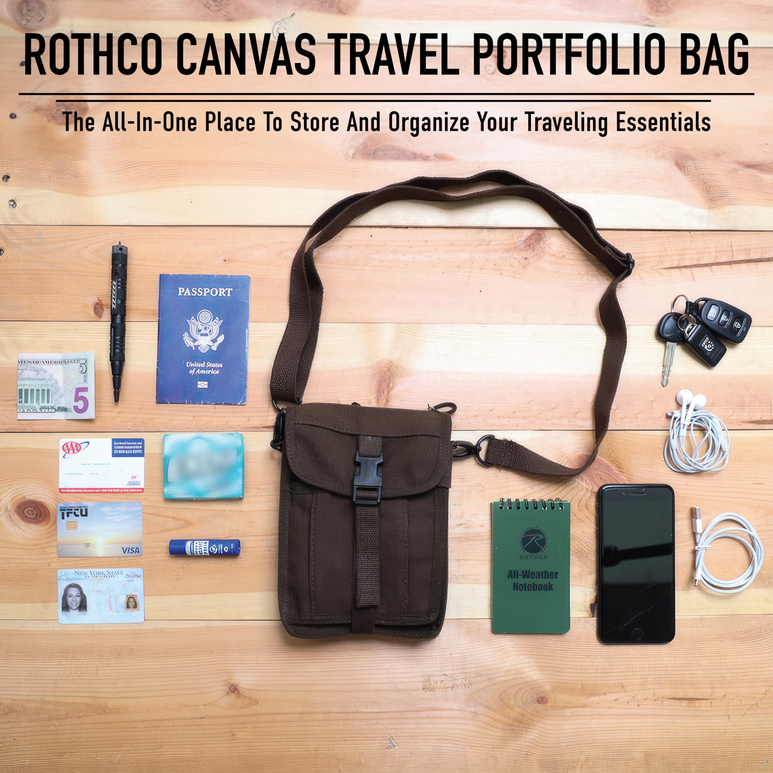 Rothco Heavyweight Canvas Travel Portfolio Bag β Crossbody Shoulder Bag β Heavy-Duty Cotton Canvas - Coyote Brown