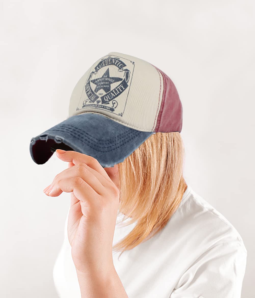 YULOONG Vintage Baseball Cap Washed Denim Trucker hat Fashion Pentagram Star Pattern Outdoor Sun Hat 100% Cotton Unisex D