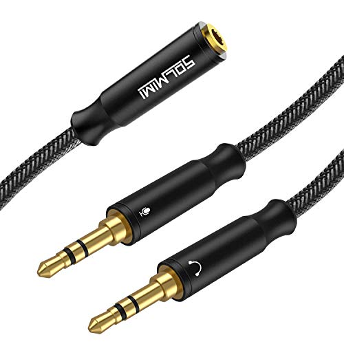 SOLMIMI Headphone Splitter for Computer (1M), 3.5mm TRRS Female to 2X3.5mm TRS Male Microphone Stereo Audio Jack, Compatibel for 4-Ring Headset to PC with Separate Microphone and Headphone Jacks.…