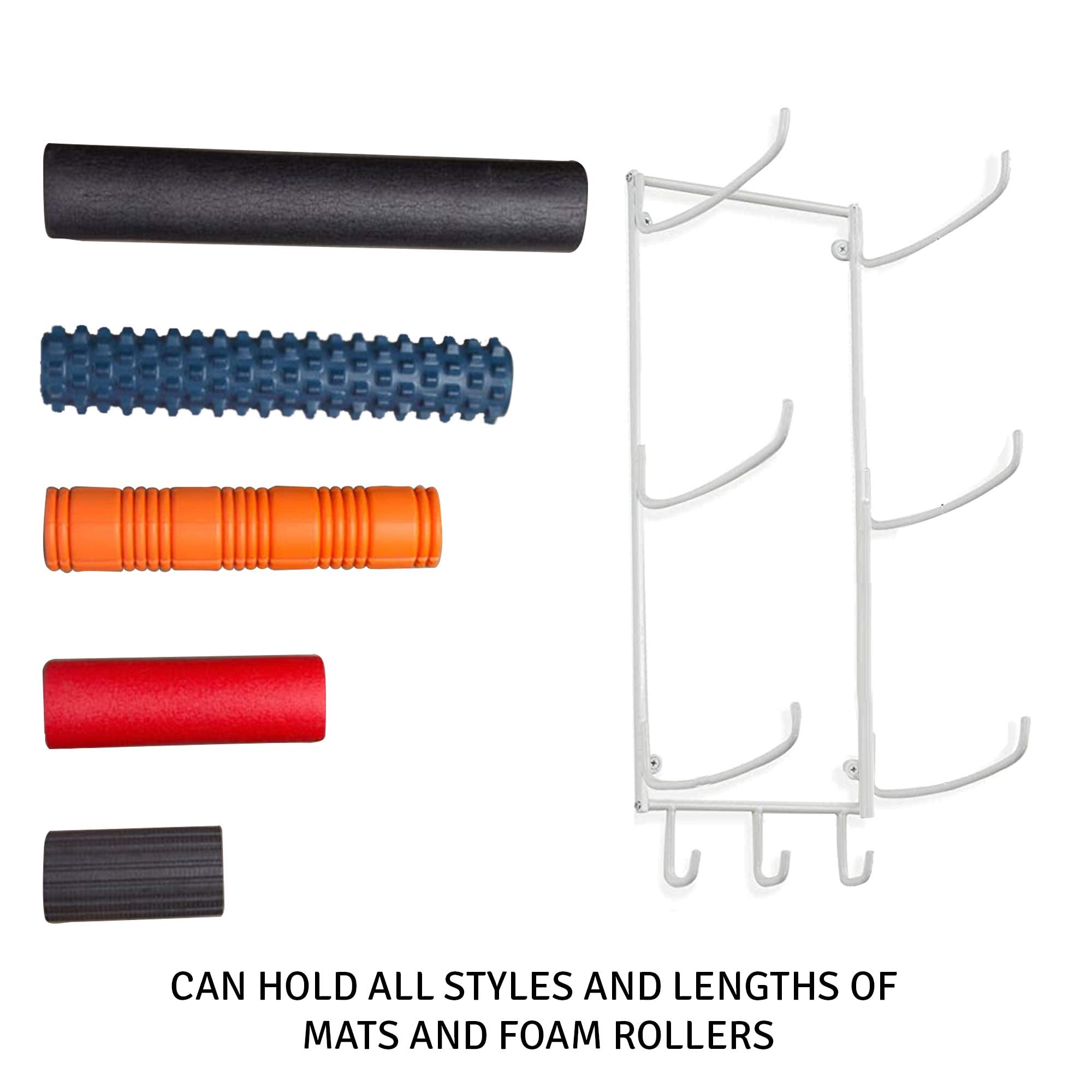 Wall Mount Yoga Mat Storage with 3 Hooks | Exercise Equipment Rack for Yoga Band Foam Roller Workout Accessories - Home Gym Organizer Metal Hanging Decor | Tranquil Fox