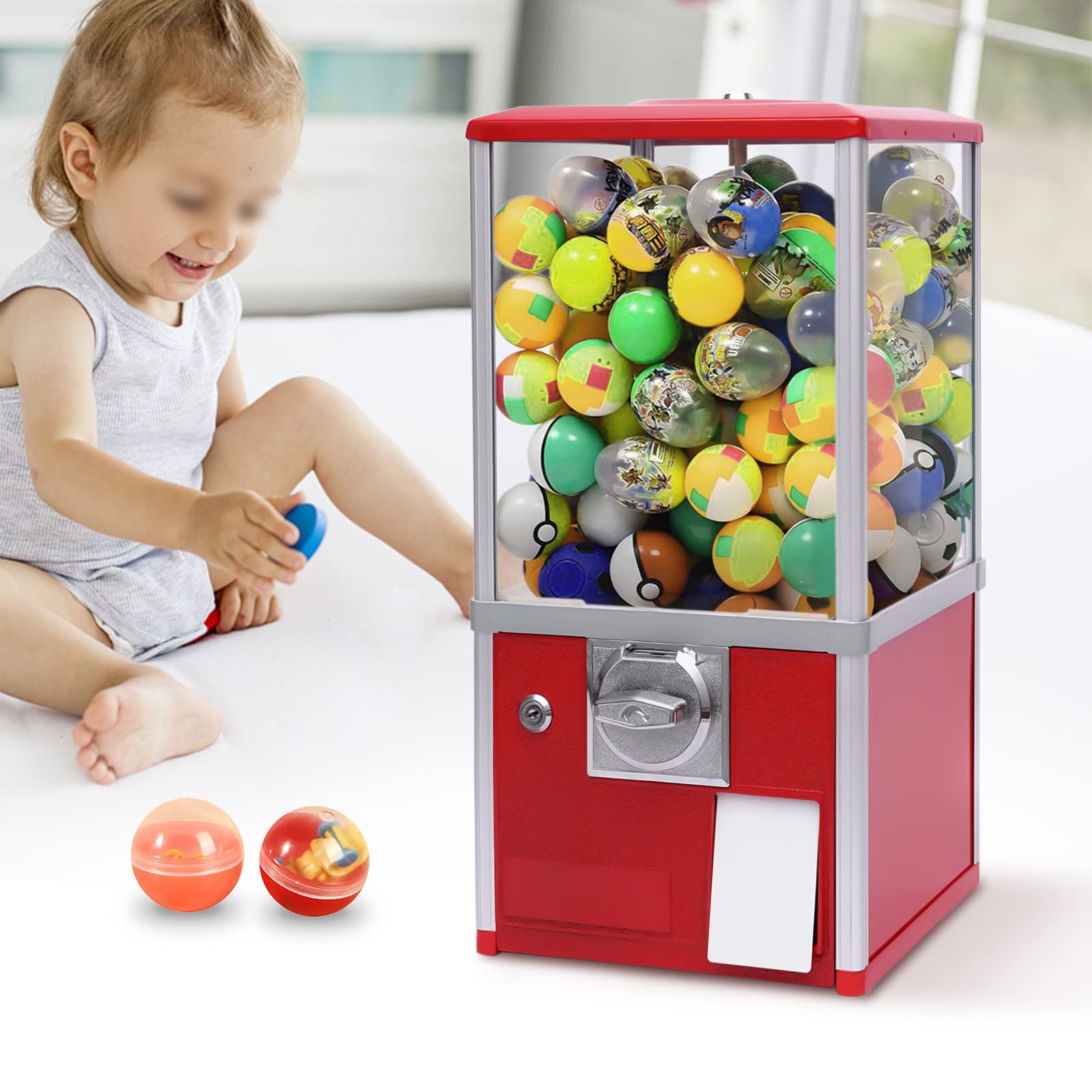 Vending Machine, Candy Gumball Machine, Huge Load Capacity Gumball Bank, HUNGUOZHI Candy Vending Machine for Gadgets, Fit for Game Stores and Retail Stores(Red)