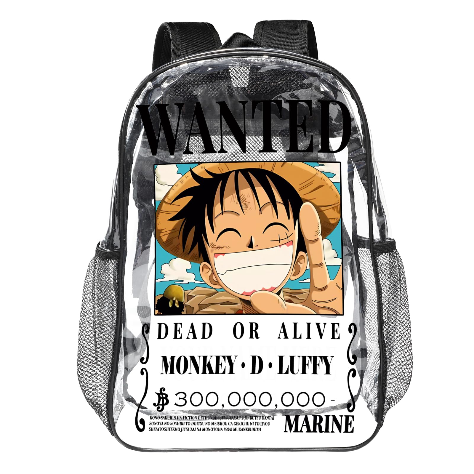 URYLVUG Japanese Anime Clear Backpack, Cosplay PVC Daypack, Heavy Duty See Through Shoulder Bag for Work, Transparent Plastic Bag for Boys Girls-Wanted
