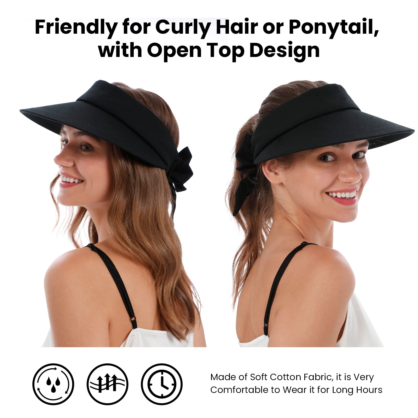 Simplicity Black Visor Women UPF 50+ UV Protection Sun Hat Womens Wide Brim Beach Hats for Women Sun Hat,Black