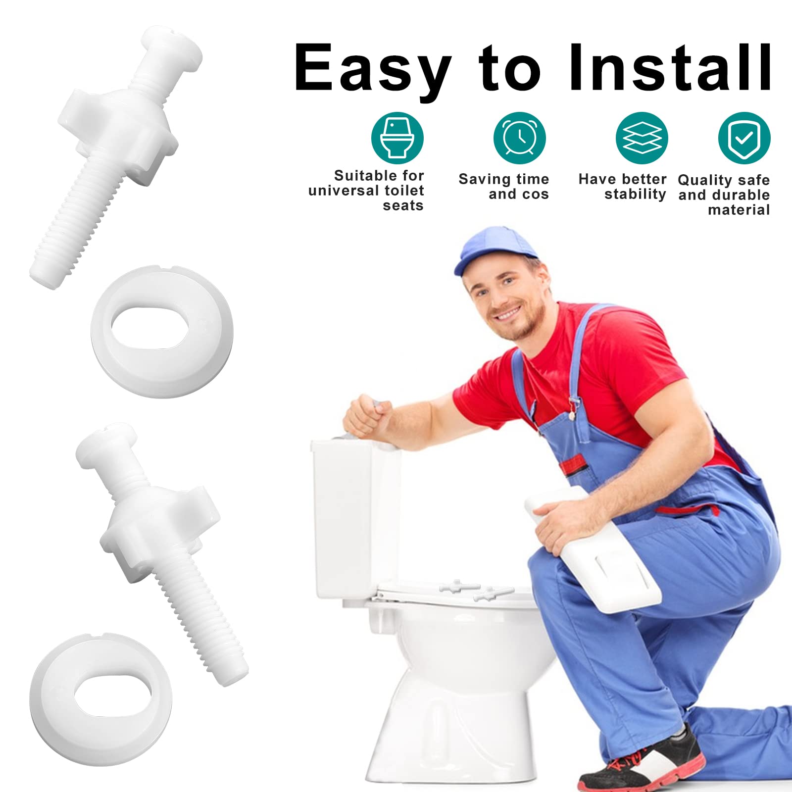 Toilet Seat Screws Replacement Universal White Plastic Toilet Seat Bolts and Nuts Toilet Seat Hinge Bolt Screws Parts Replacement Kit Toilet Lid Screws Hardware