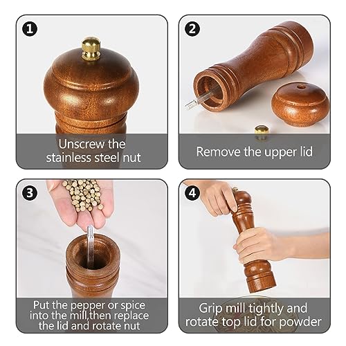 YSTKC Wood Pepper Grinder, 10 Inch Natural Solid Wooden Pepper Mill with Ceramic Rotor, Adjustable Coarseness, Premium Refillable Salt and Pepper Grinder