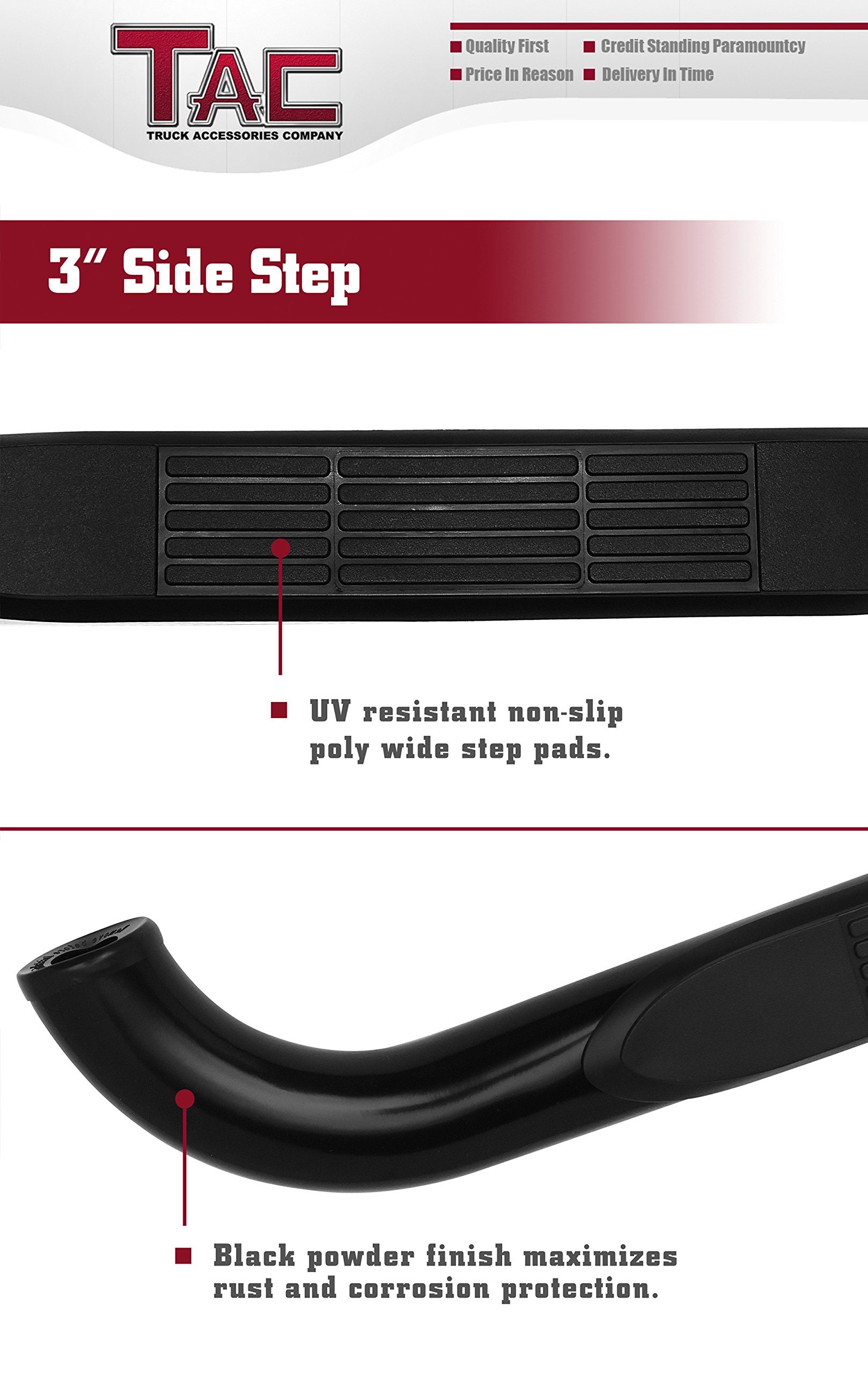 TAC Side Step Fit 1997-1998 F150/F250LD Super Cab 3 Door / 1999-2003 F150/F250LD Super Cab 4 Door (Incl. 04 Heritage) 3" Black Side Step Nerf Bars Step Rails Running Boards 2Pcs