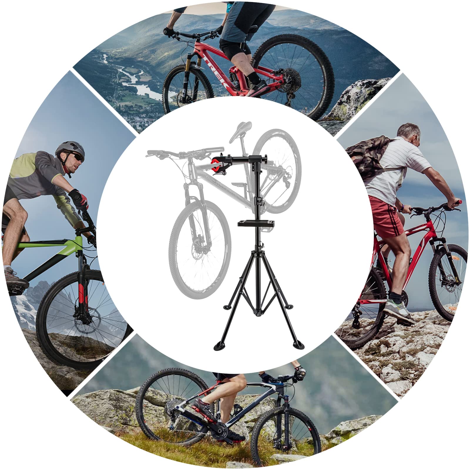 RIAHNEAH Bikehand Bike Repair Stand,Bicycle Mounting Bracket Lifting Frame Mechanics Workstand, Portable Foldable and Adjustable Height Mountain MTB Road Bikes Maintenance Platform