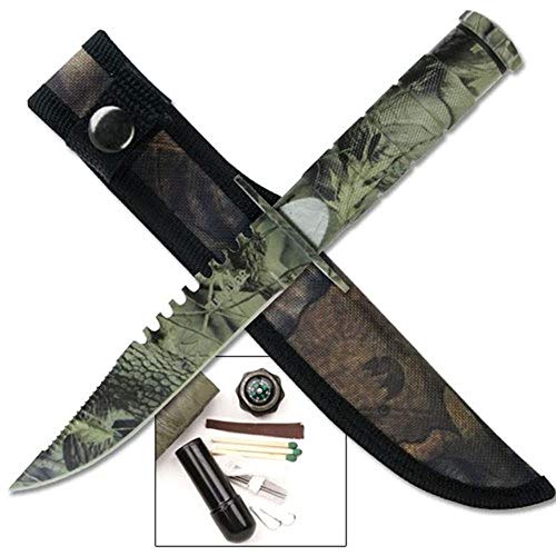 Survivor HK-690CA Fixed Blade Survival Knife, Camo Double Reverse Serrated Blade, Camo Metal Handle, 8-1/2-Inch Overall