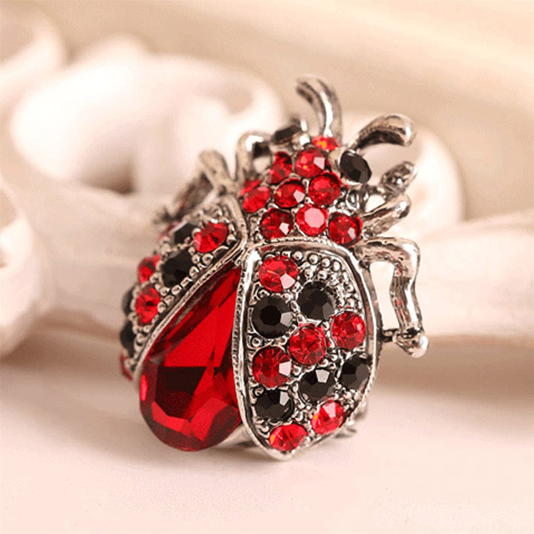 ZHENGFEN Vintage Red Crystal Rhinestone Ladybug Beetle Brooch Pin Red Stone Beetle Bug Jewelry Accessory 2.2x2.6cm