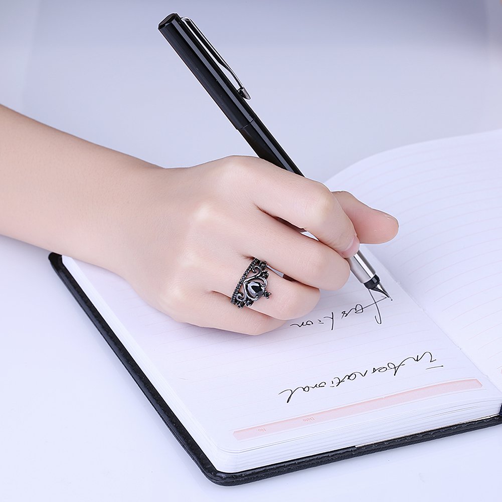 WANGYUSHENG Womens Black Gold Plated Cubic Zirconia CZ Fashion Teardrop Princess Crown Tiara Ring Wedding Band (9)