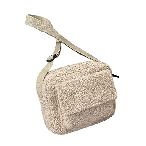 Women Plush Shoulder Bag Crossbody Handbag Lamb Wool Messenger Bag Fluffy Tote Bag (Khaki, One Size)