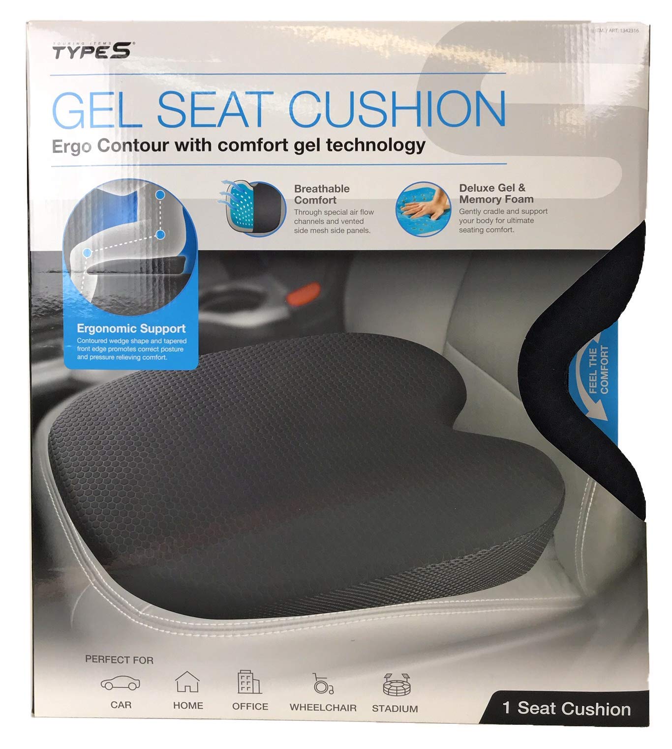 TypeS Deluxe Ergonomic Support Gel and Memory Foam Seat Cushion with Cover