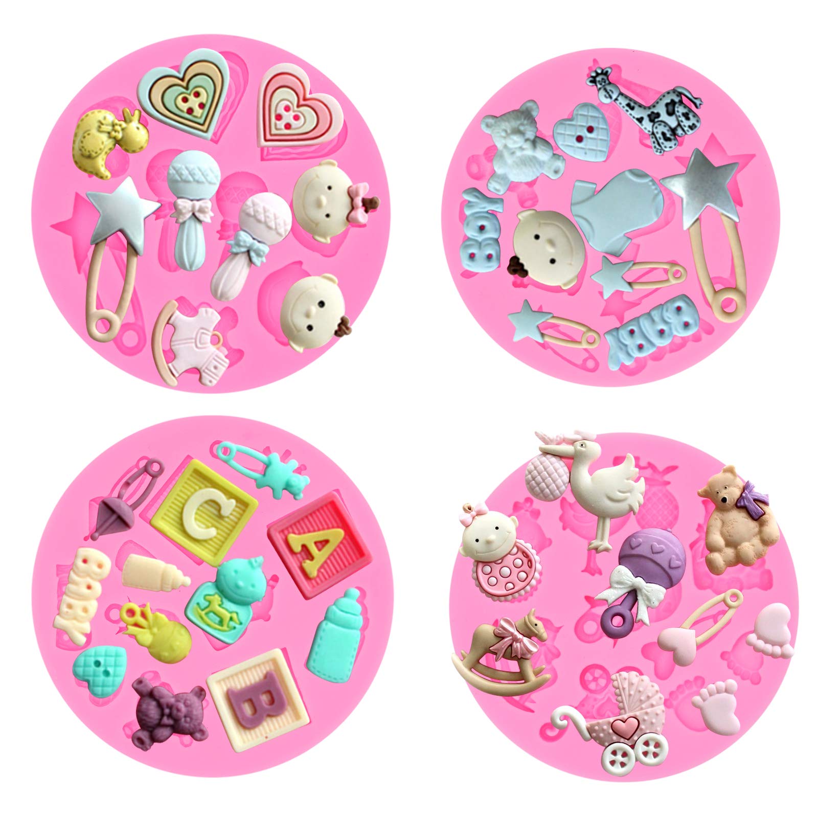 Rainmae 6Pcs Cute Baby Silicone Fondant Cake Mold Baby Birthday Party Kitchen Baking Mold Cake Decorating Moulds Modeling Tools Baby Shower Gender Reveal Party Gummy Sugar Chocolate Candy Cupcake Mold