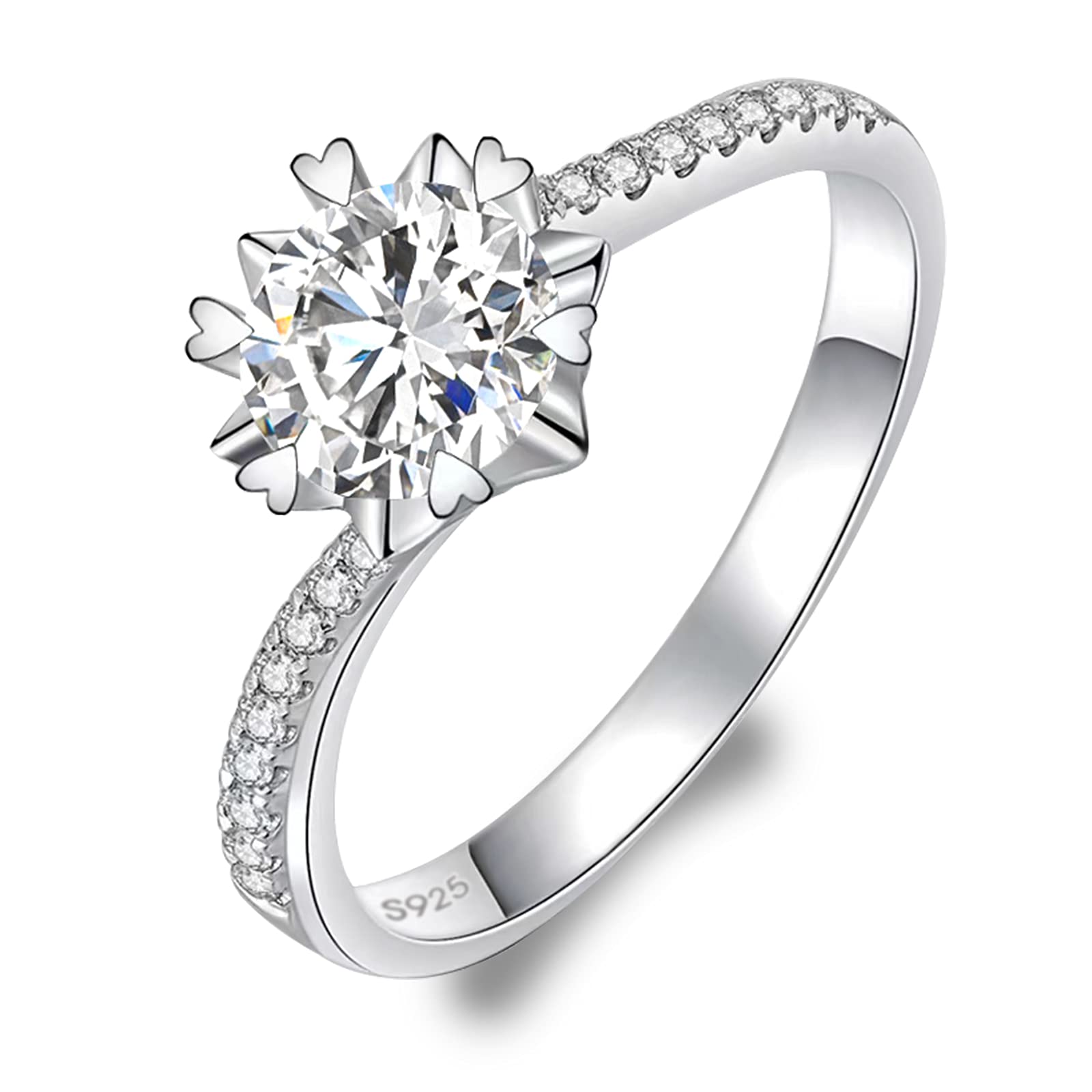 YUPHUNY 925 Sterling Silver 1 Carat Cubic Zirconia Engagement Ring Snowflake Heart Irregular Ladies Wedding Ring Size 6-9