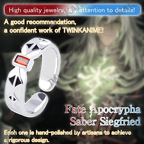 TWINKANIME Apocrypha Saber Fate of Siegfried Black S925 Ring for Men for Women Cosplay Jewelry Anime Accessory High Durability Adjustable
