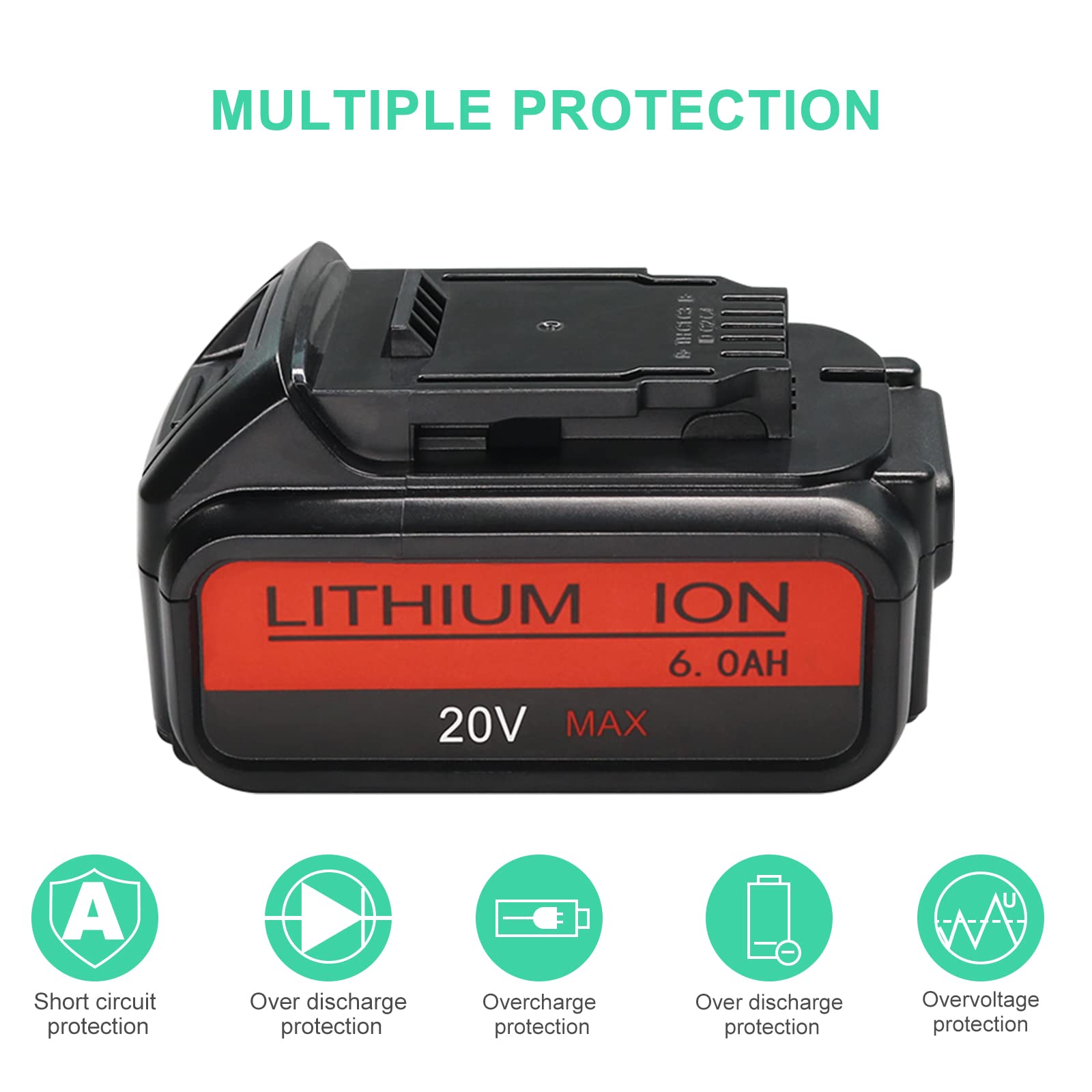 VIRSHX BATT 2Pack 20v 6.0Ah Replacement Lithium-ion Battery Compatible with Dewalt 20V Max Batteries XR DCB200 DCB201 DCB203 DCB204 DCB204BT-2