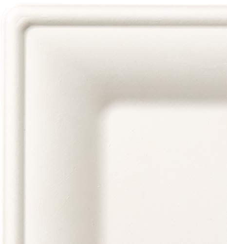 Susty Party 10-Inch Compostable Square Plates (50-Count), Sugarcane Heavy Duty Disposable Biodegradable Plate for Dinner, White