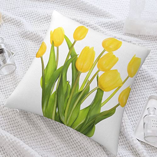 VARUN Yellow Tulips Flowers Pillowcases Nature Floral Print Pillow Case Decorative Throw Pillow Cover for Home Sofa Office 18x18inch