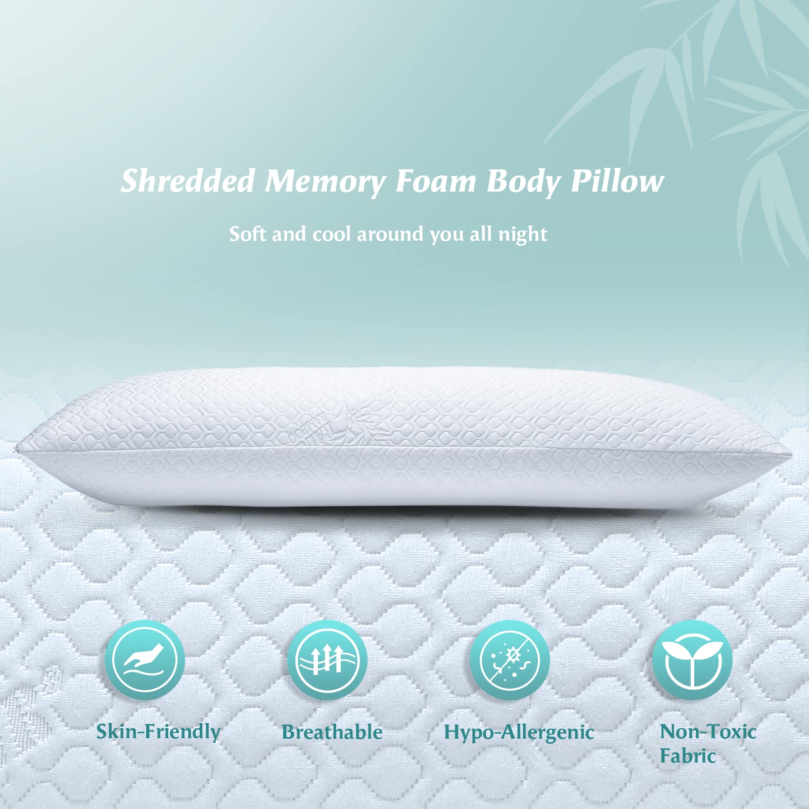 Rainmr Shredded Memory Foam Full Body Pillow β Side Sleeper β Huggable Long Pillow for Body Relief β with Ultra Soft Cooling Cover, 20 x 54 inches