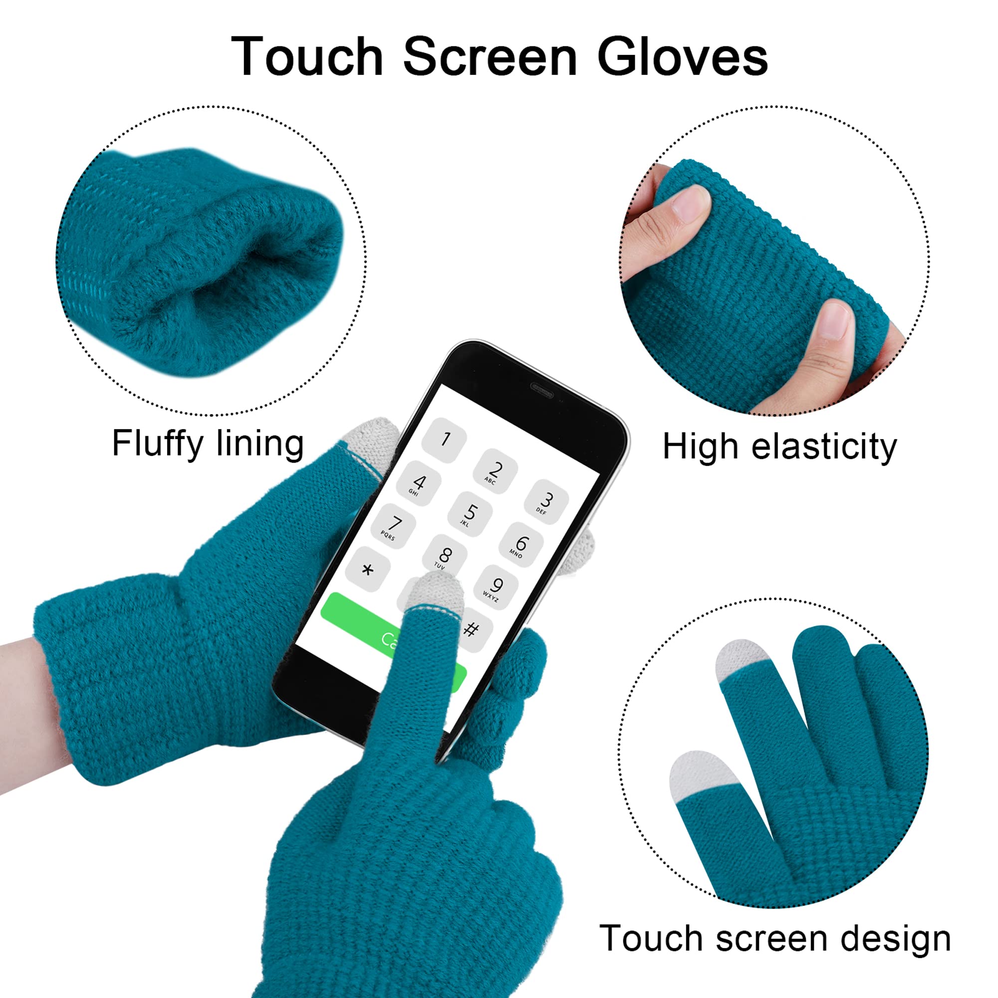 URATOT Winter Warm Knitted Sets Beanie Pompom Hat Scarves Winter Touchscreen Gloves Scarf Set for Men Women