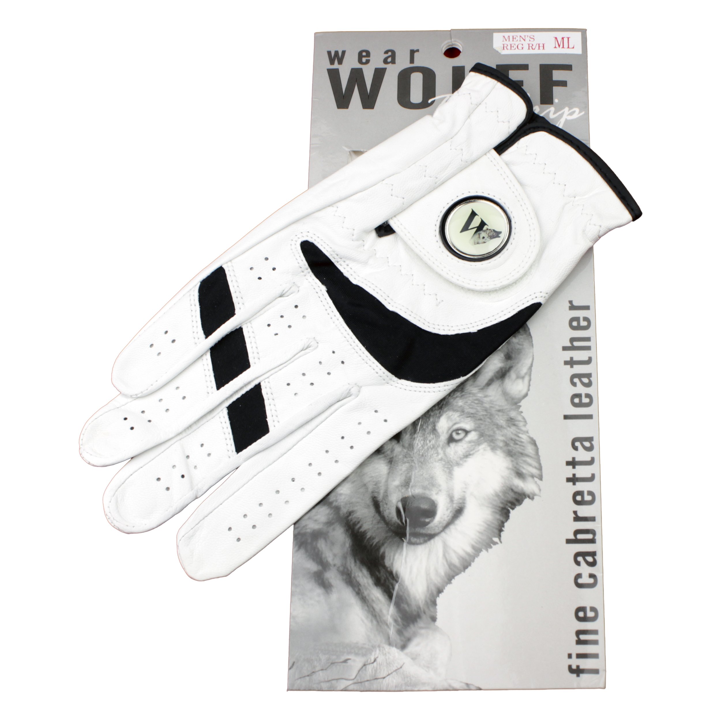 TrueGrip Golf Glove with Magnetic Ball Marker White Leather Mens Worn on Right Hand Large