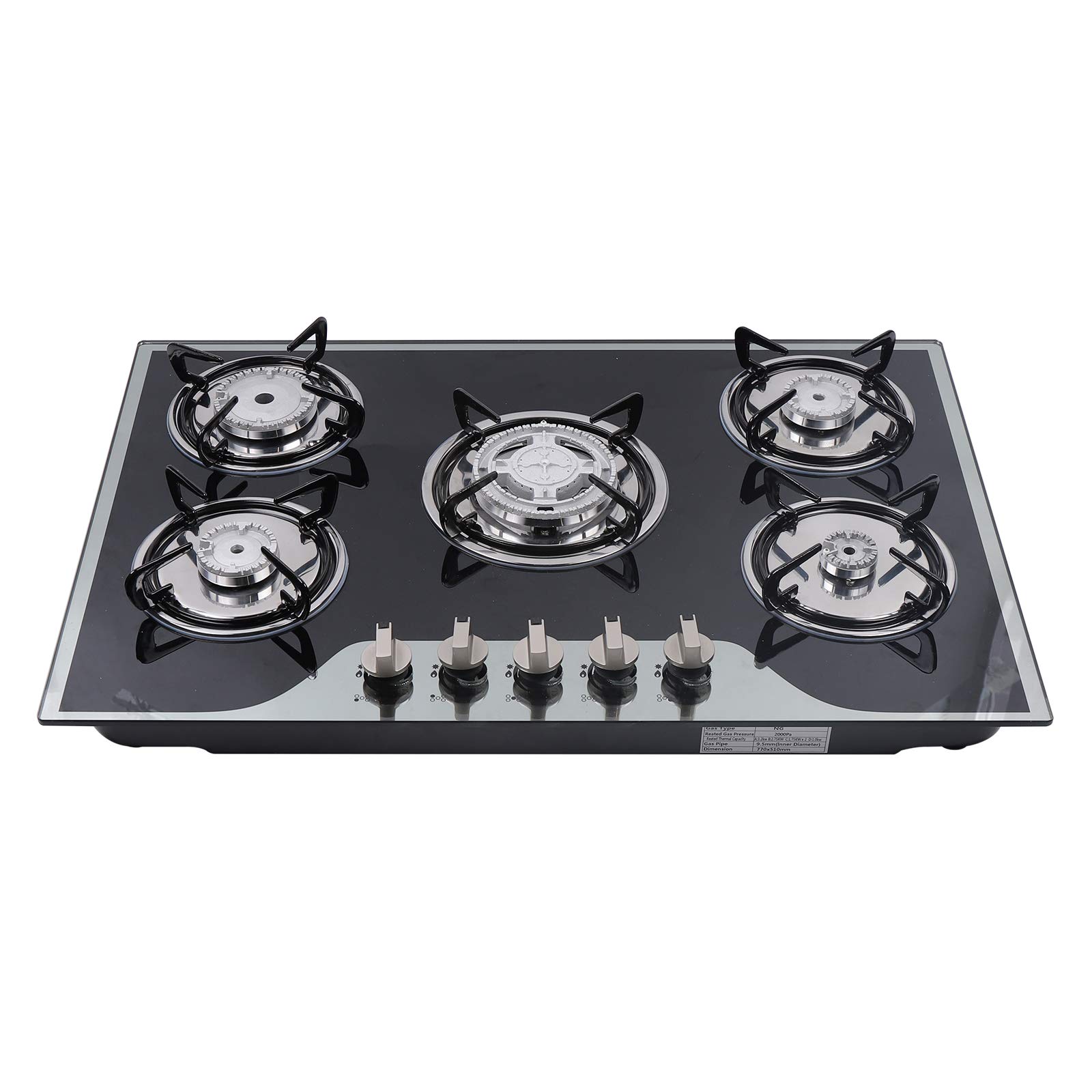 SNKOURIN 5 Burner Gas Stove Gas Cooktop 30 Inch,Stainless Steel Built-in Gas Stove with Independent Switch Control,NG/LPG Convertible Gas Cooktop,Thermocouple Protection