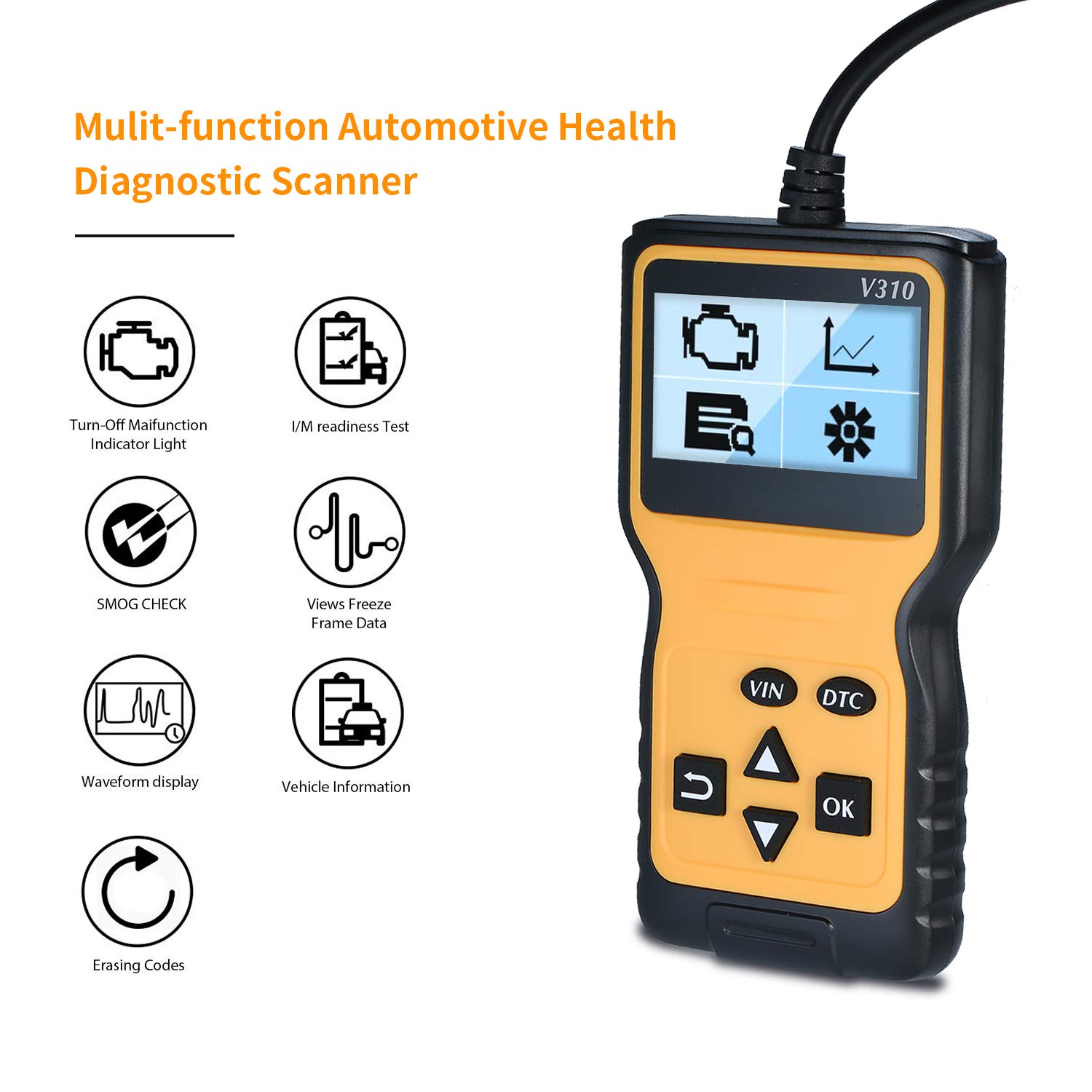 VISLONE V310 Car OBD2 Scanner Code Reader Universal Engine Light Error Analyzer CAN Diagnostic Scan Tool for All O-B-D-II Protocol Cars Since 1996