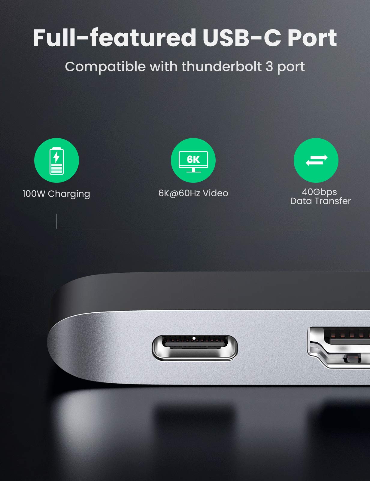 UGREEN Hub USB Type C to 4K HDMI Thunderbolt 3 100W Power Delivery 3 USB 3.0 Port Adapter Dock Station for MacBook Air M1 2020 2019 2018 MacBook Pro M1 2019 2018 2017, Silver