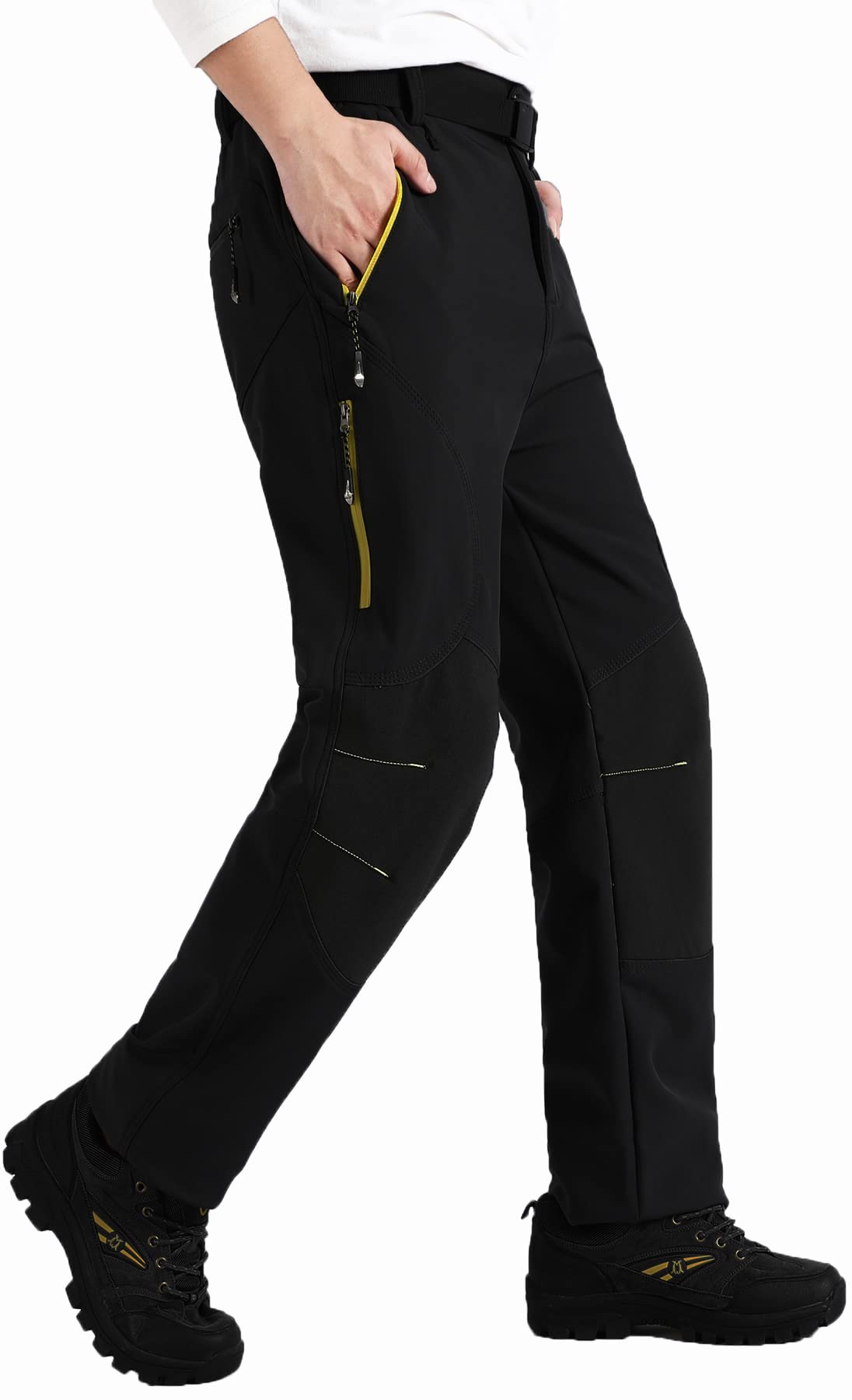 Singbring Men's Outdoor Fleece Lined Windproof Waterproof Hiking Snow Ski Pants Small Black(M01F32-Black-S)