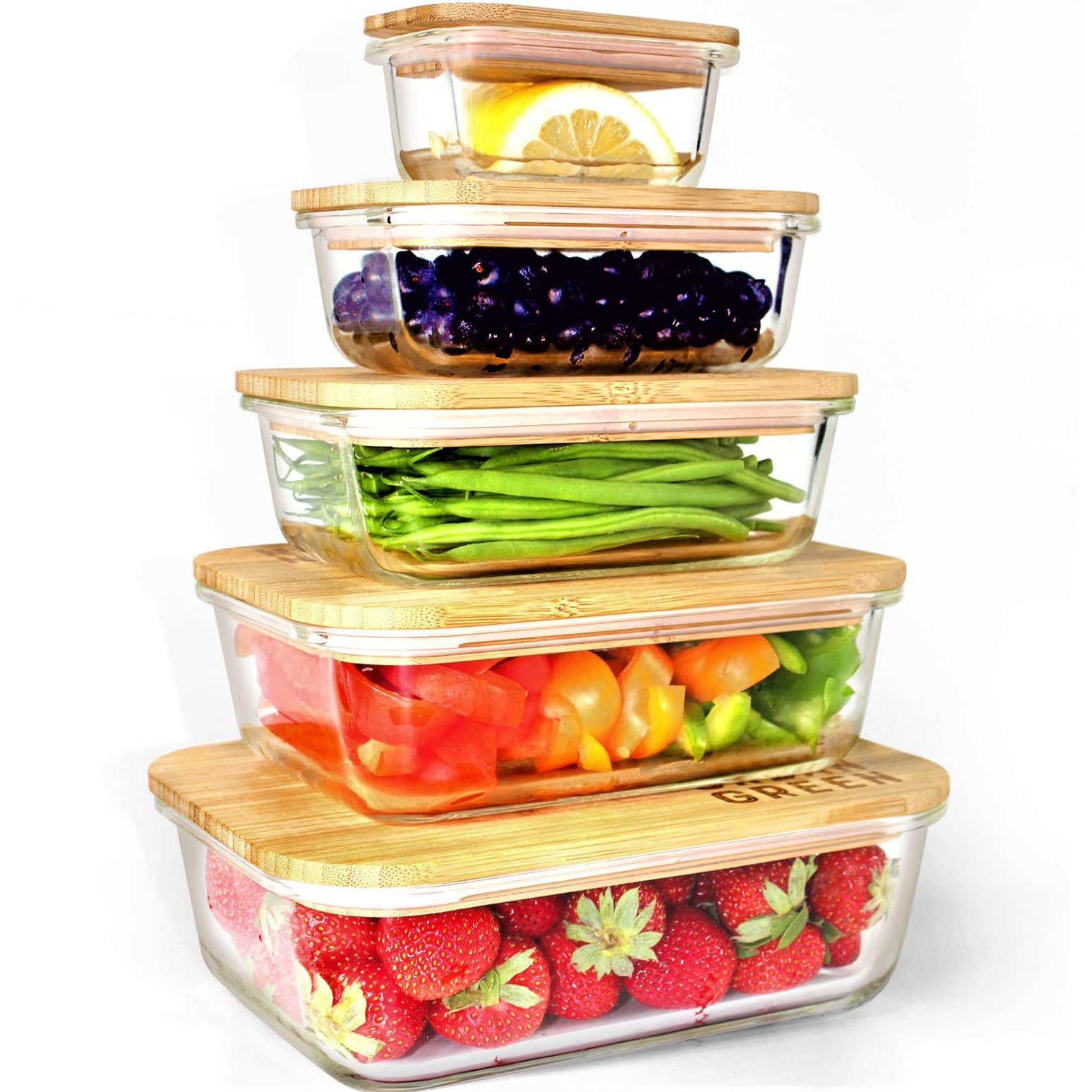 Urban Green Glass Container Bamboo Lids, Glass Food Storage Containers, Meal Prep Containers, Pantry and Cabinet Organization, Microwave-Oven-Freezer Safe Container, XXLarge Size, 76oz/2260ml, 2 Pack