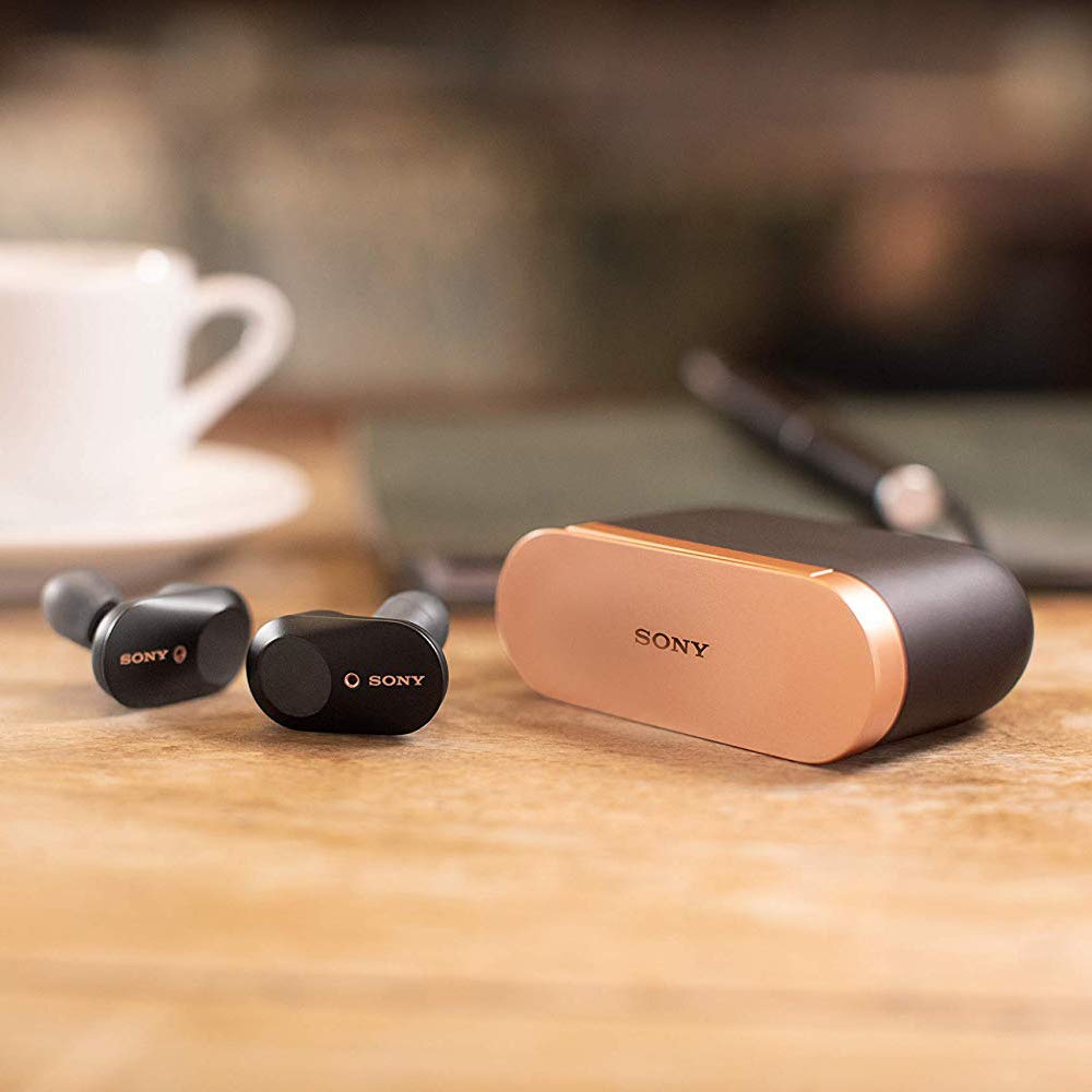 Sony WF-1000XM3 Truly Wireless Earbuds Headphones with Industry-Leading Noise Cancellation - Black WF-1000XM3/B with Charging Case Bundle Including Deco Gear Portable Charger + Headphone Cloth